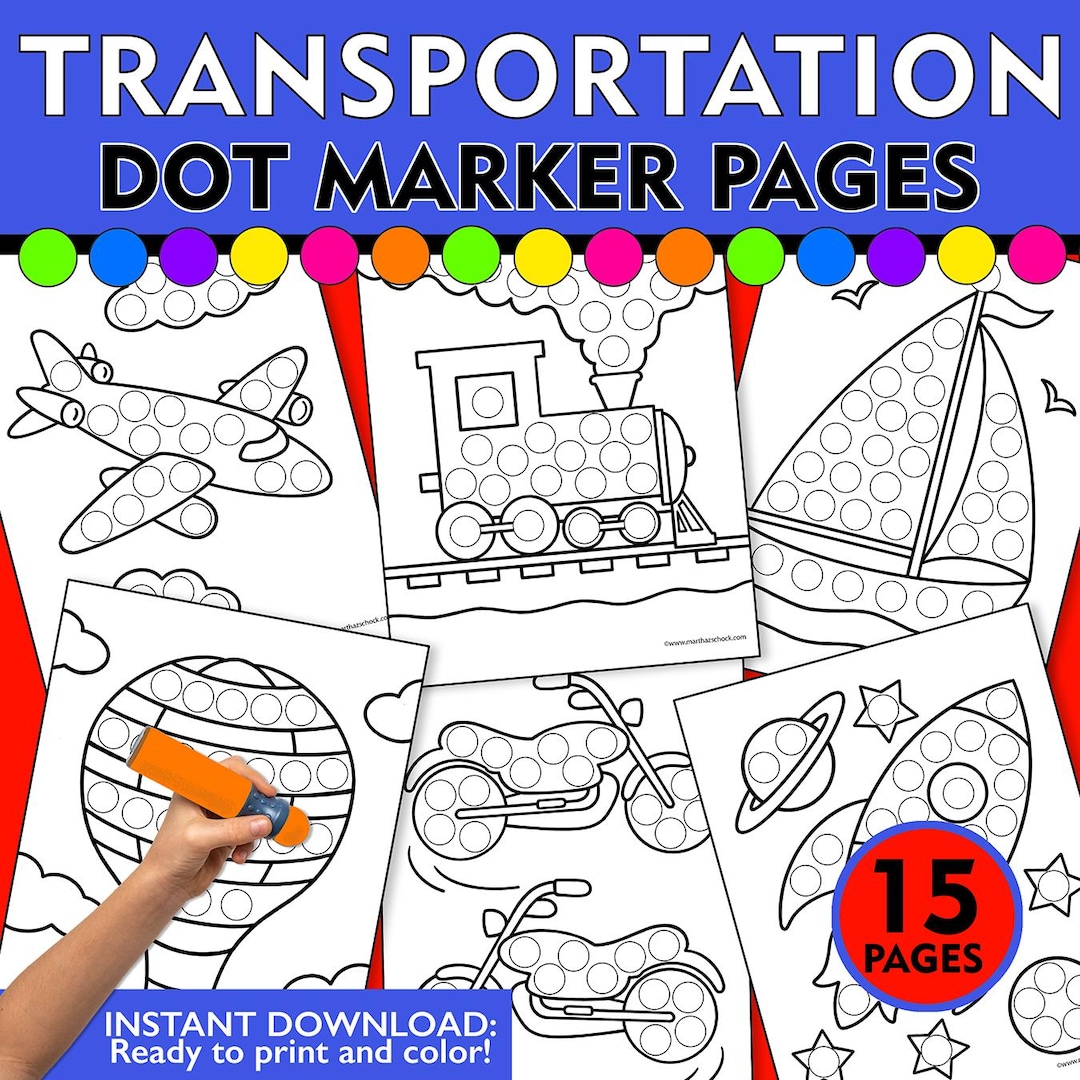 Transportation Dot Marker Coloring Pages: Fine Motor Skills Activity ...
