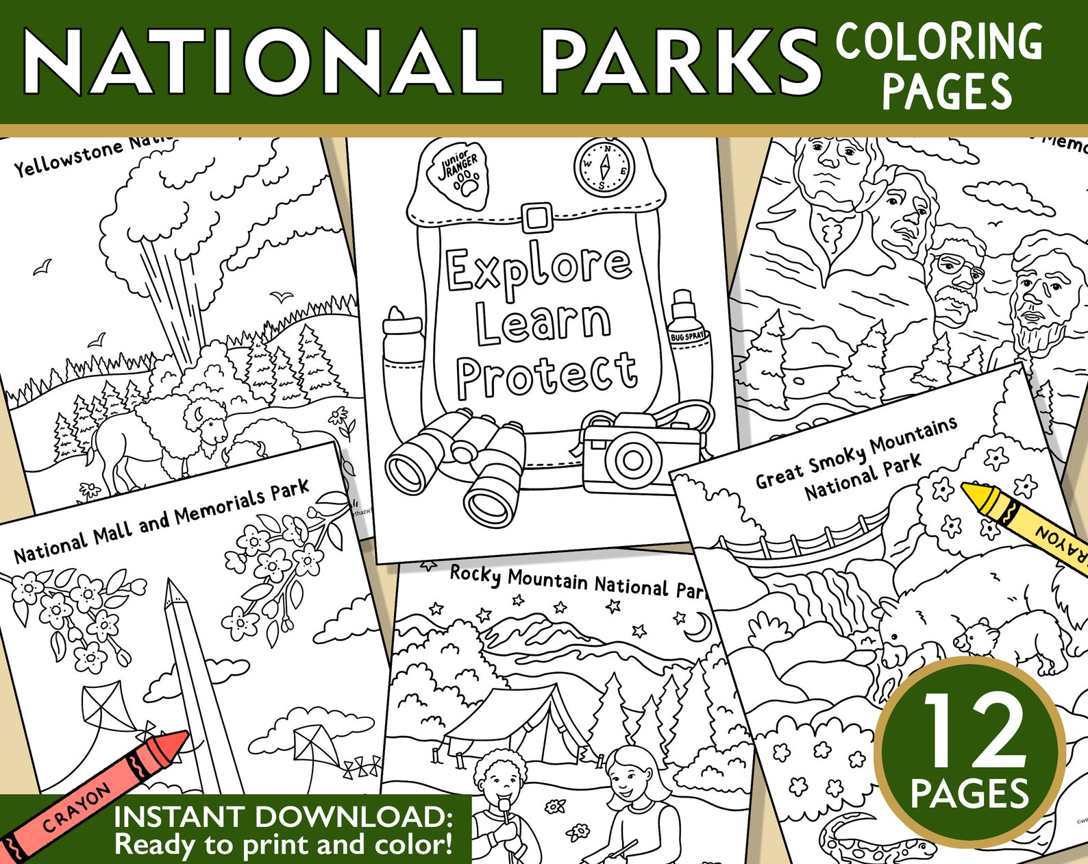 National Parks Coloring Pages: 12 Printable US Parks (PDF Download) - Etsy