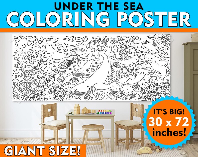 Giant Under the Sea Coloring Banner: Ocean Party Table Cover (30”x72 ...