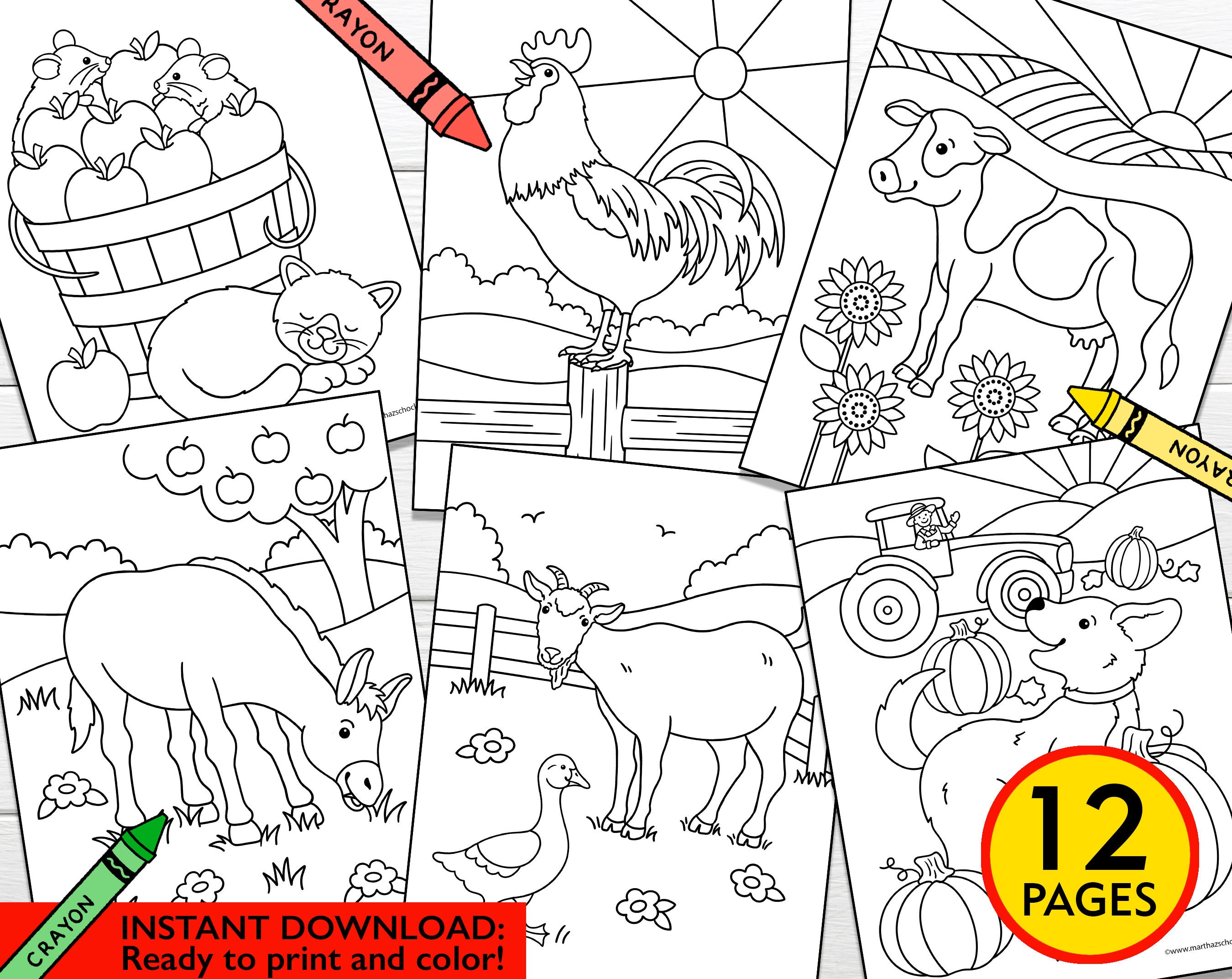 Farm Animal Coloring Pages: Kids Printable Activity (PDF) - Etsy