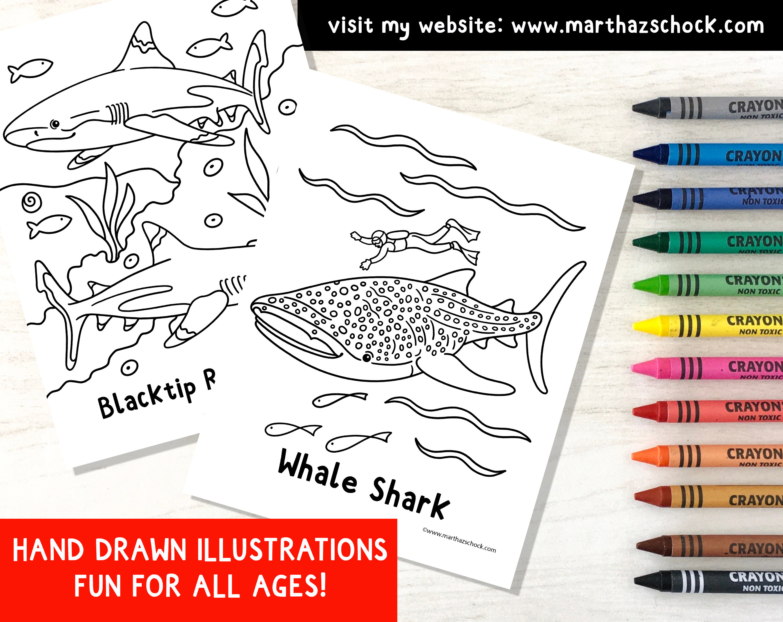 Shark Coloring Pages: Shark Week Activity, 15 Printable Designs (PDF ...