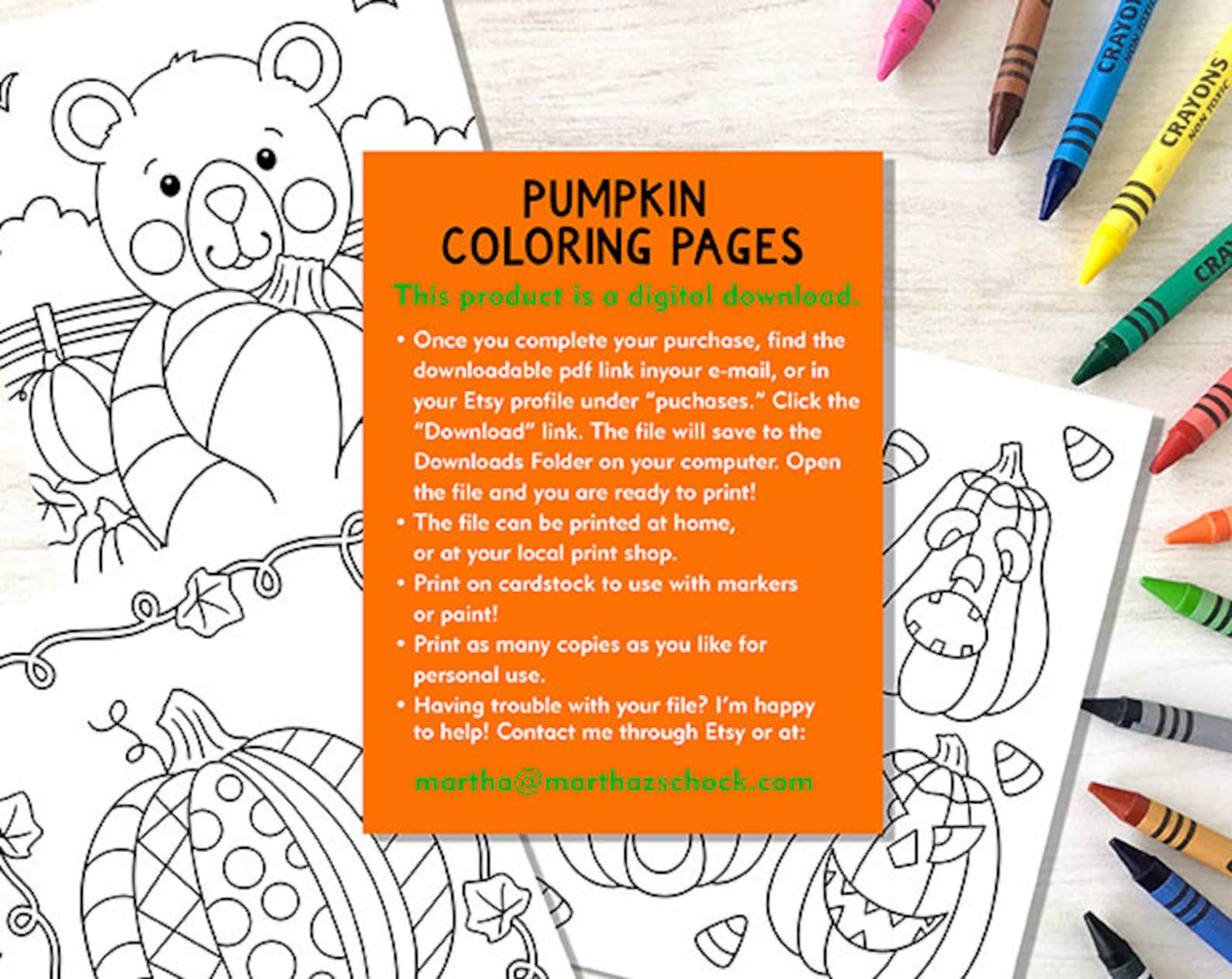 Pumpkin Coloring Pages: Fall Harvest Activity (PDF Download) - Etsy