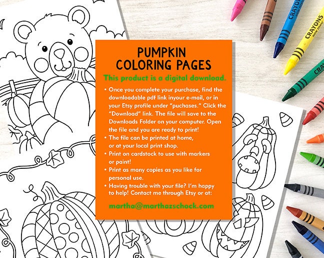 Pumpkin Coloring Pages: Fall Harvest Activity (PDF Download) - Etsy