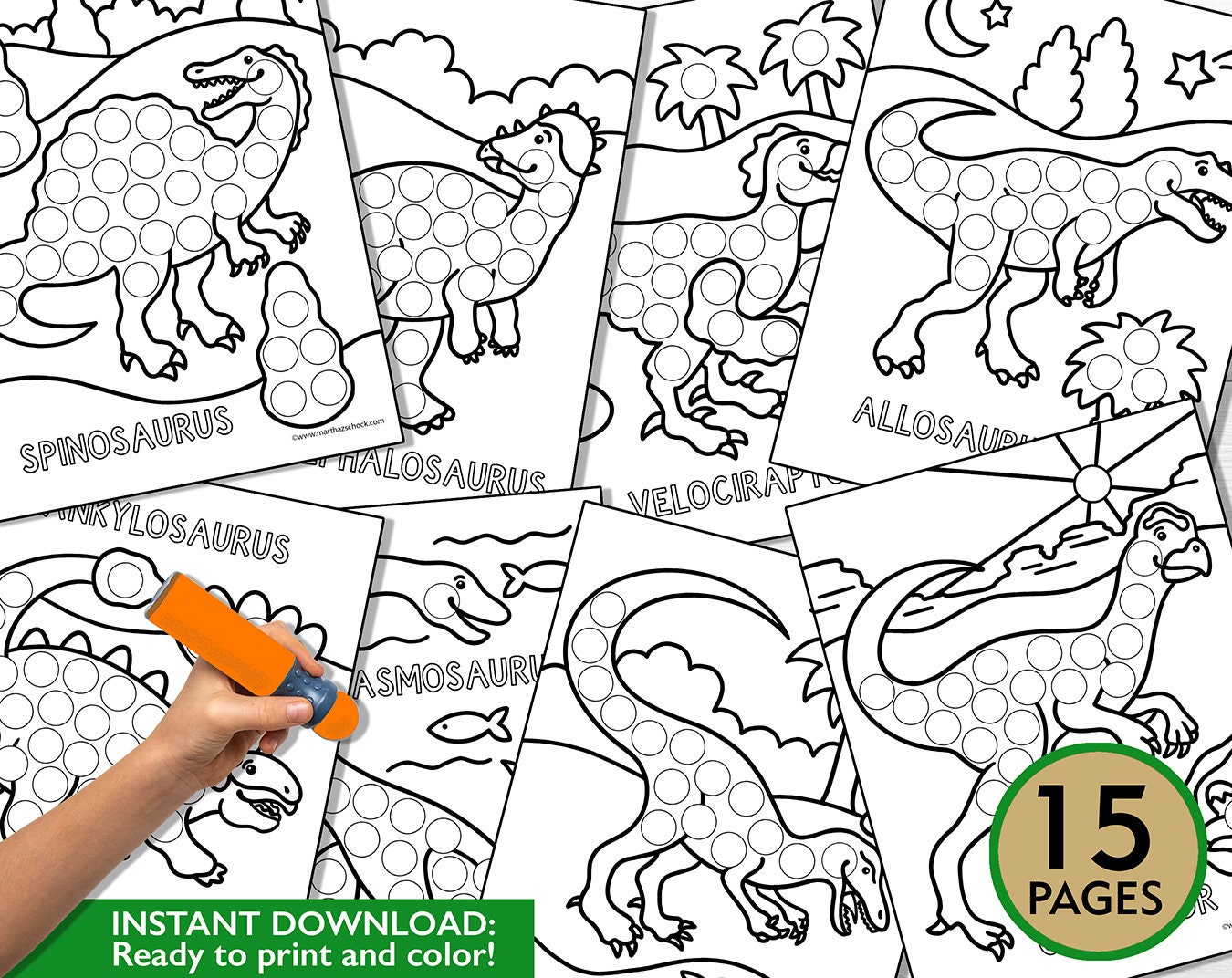 Dinosaur Dot Marker Coloring Pages: Fine Motor Activity (PDF Download ...