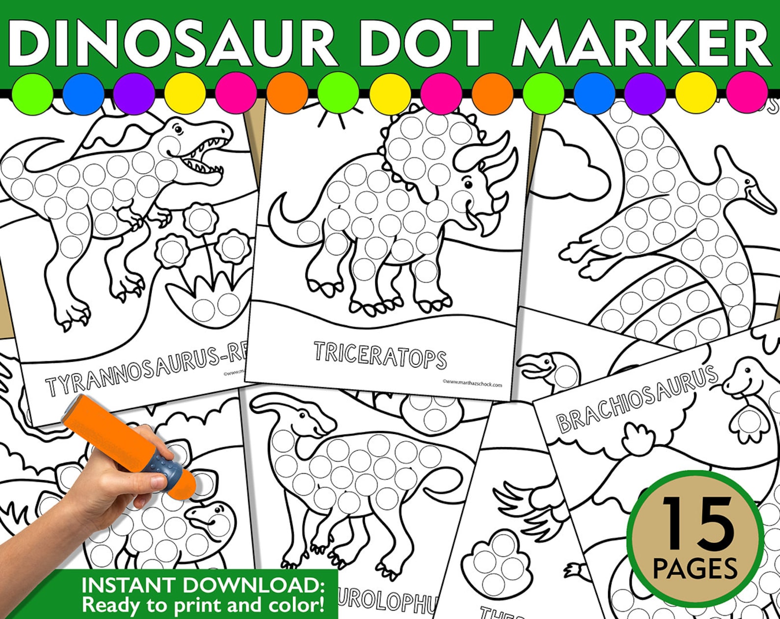 Dinosaur Dot Marker Coloring Pages: Fine Motor Activity (PDF Download ...