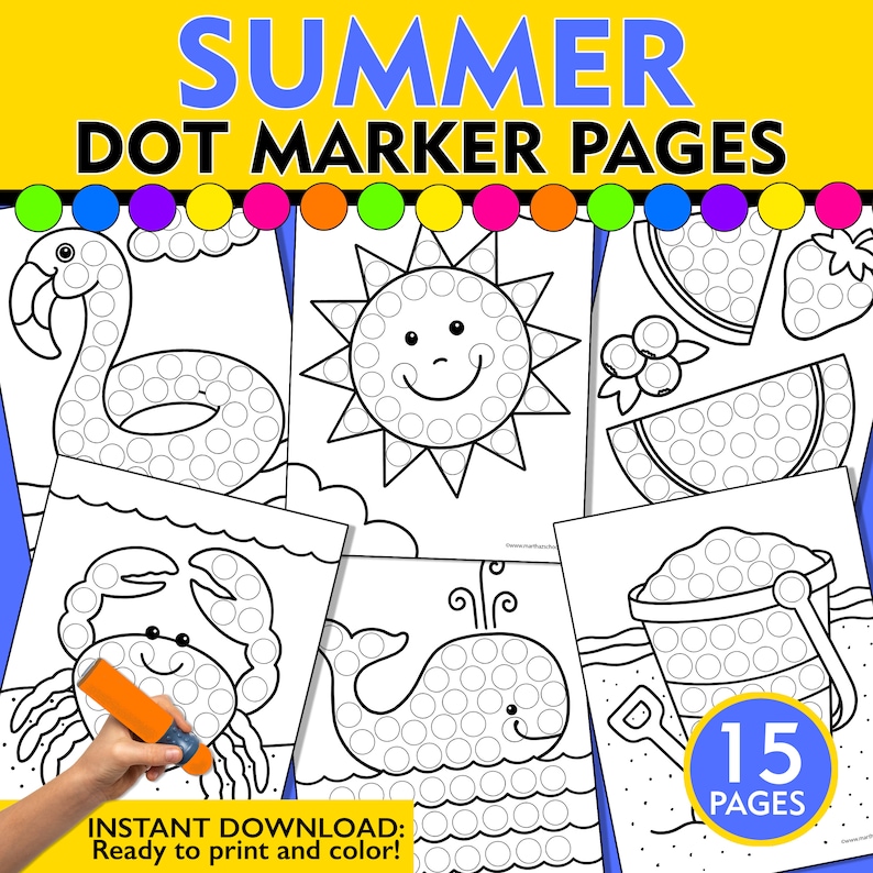 Summer Dot Marker Coloring Pages, Fall Do a Dot Activity, Summer Fine ...