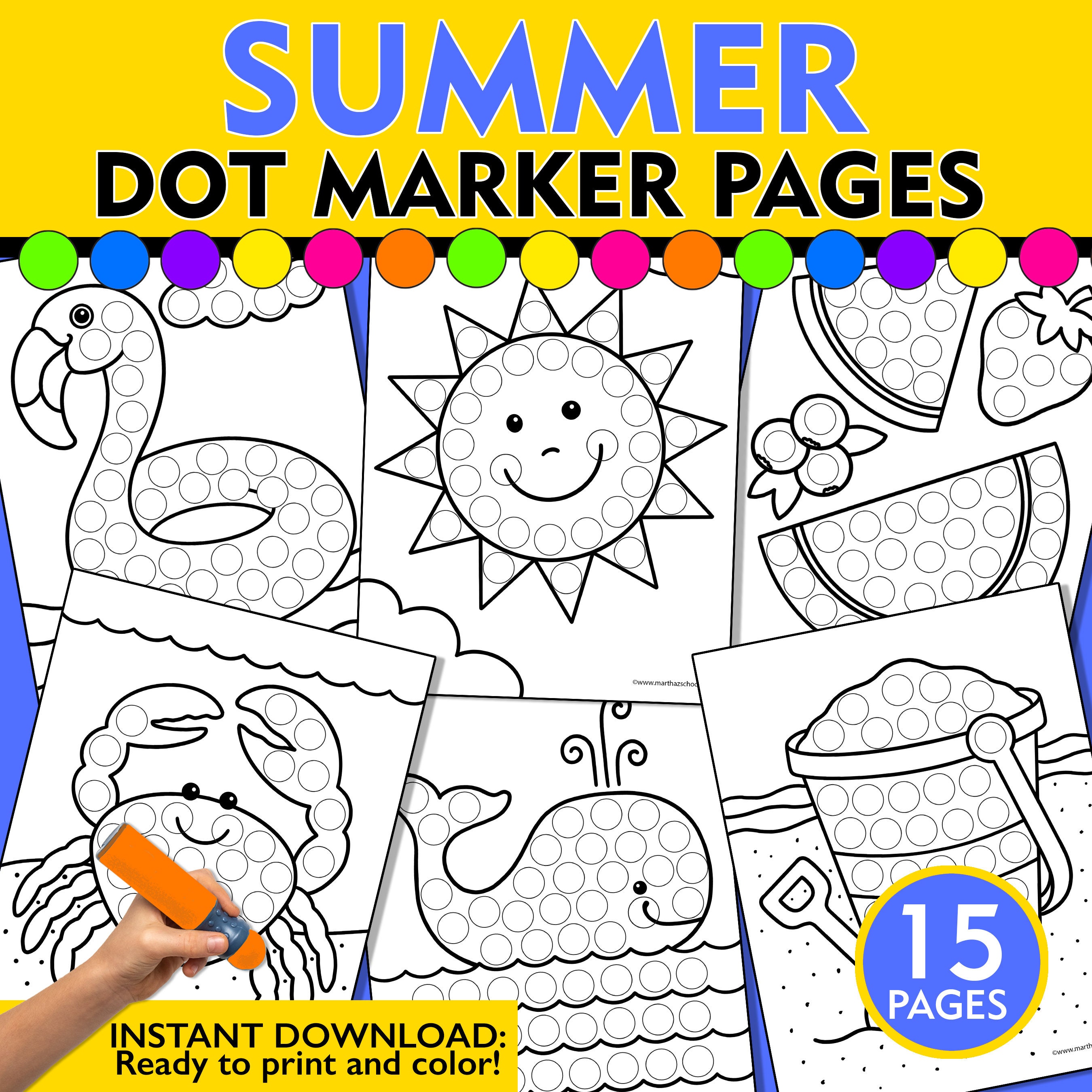 Summer Dot Marker Coloring Pages, Fall Do a Dot Activity, Summer Fine ...