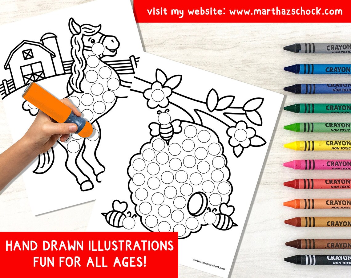 Farm Animals Dot Marker Coloring Pages: Fine Motor Skills (PDF) - Etsy