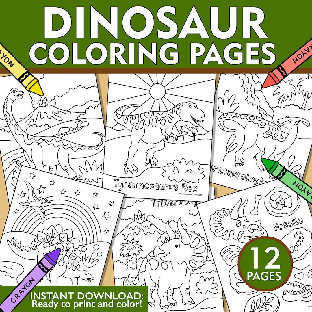 Dinosaur Coloring Pages: 12 Printable Dinosaur Illustrations (PDF) - Etsy
