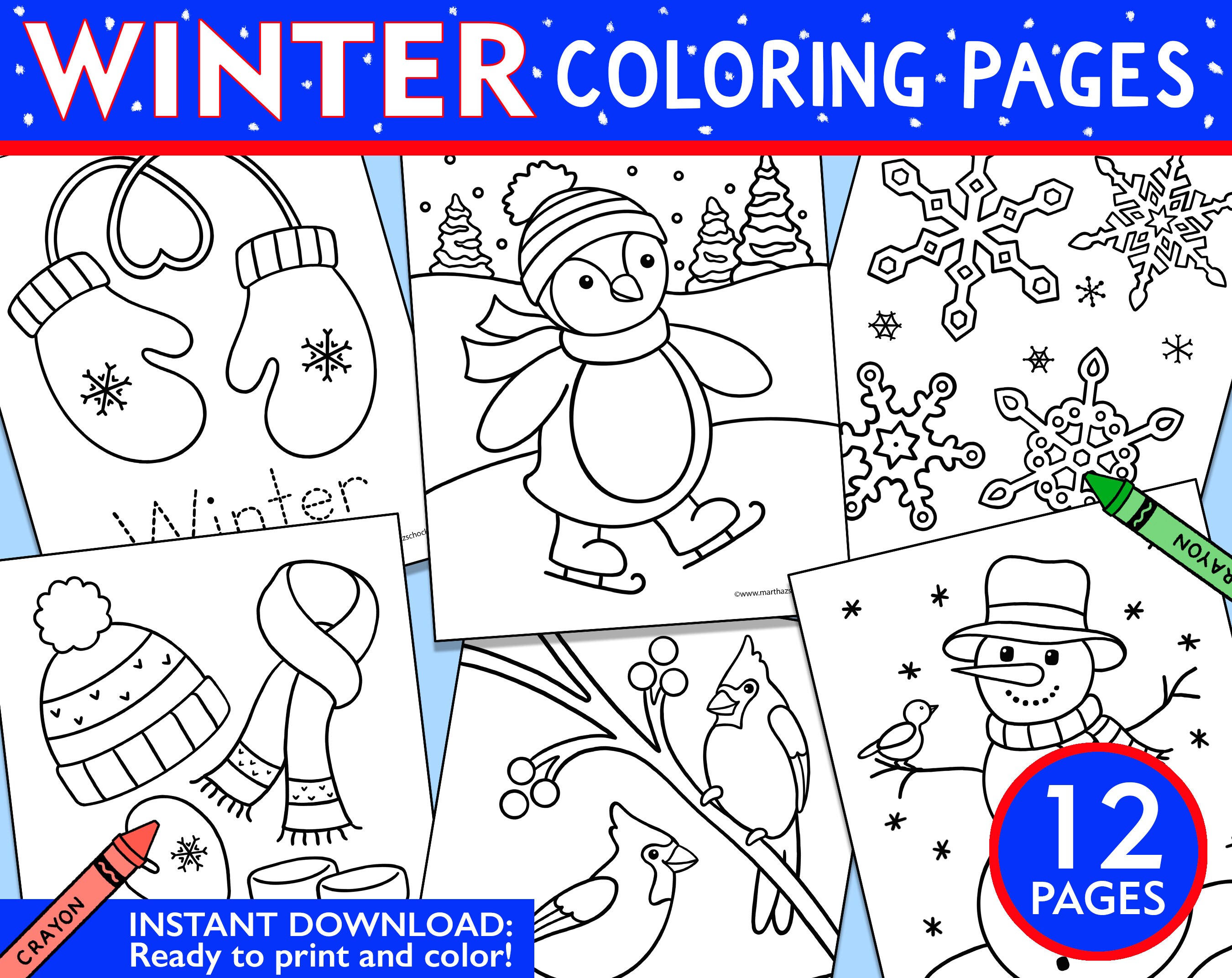 Winter Coloring Pages: 12 Printable Kids Activities (PDF) - Etsy