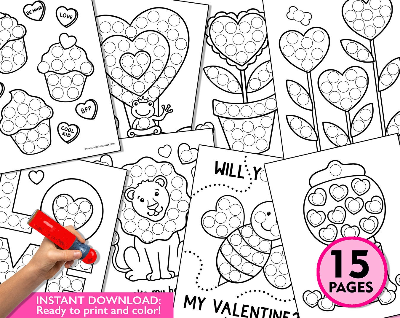 Valentine's Day Dot Marker Coloring Pages, Kids Valentine Dot Marker ...