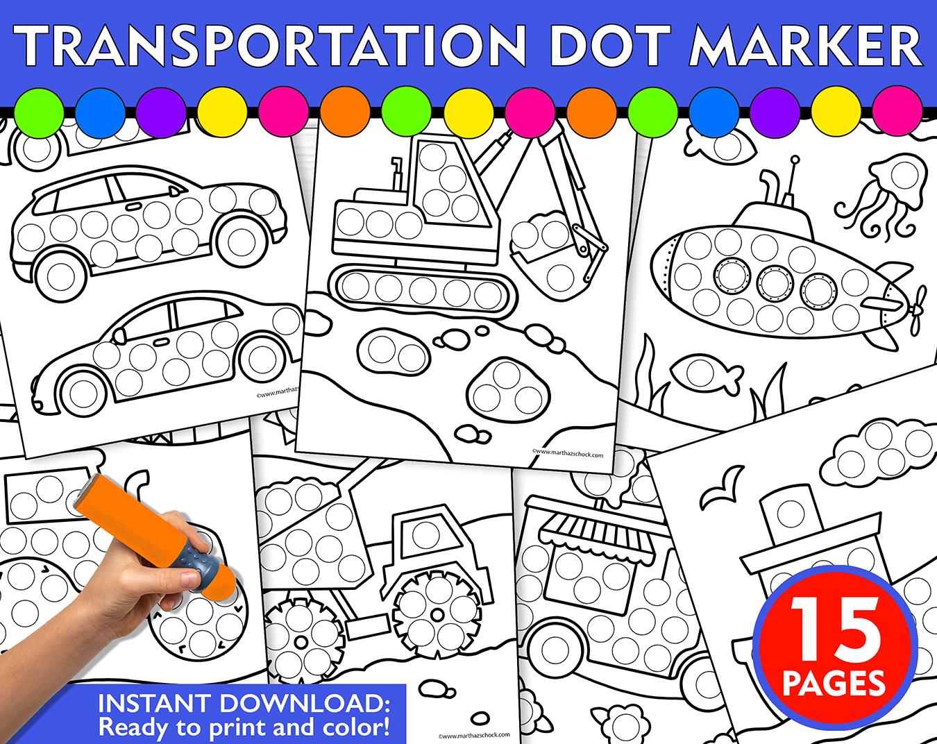 Transportation Dot Marker Coloring Pages: Fine Motor Skills Activity ...