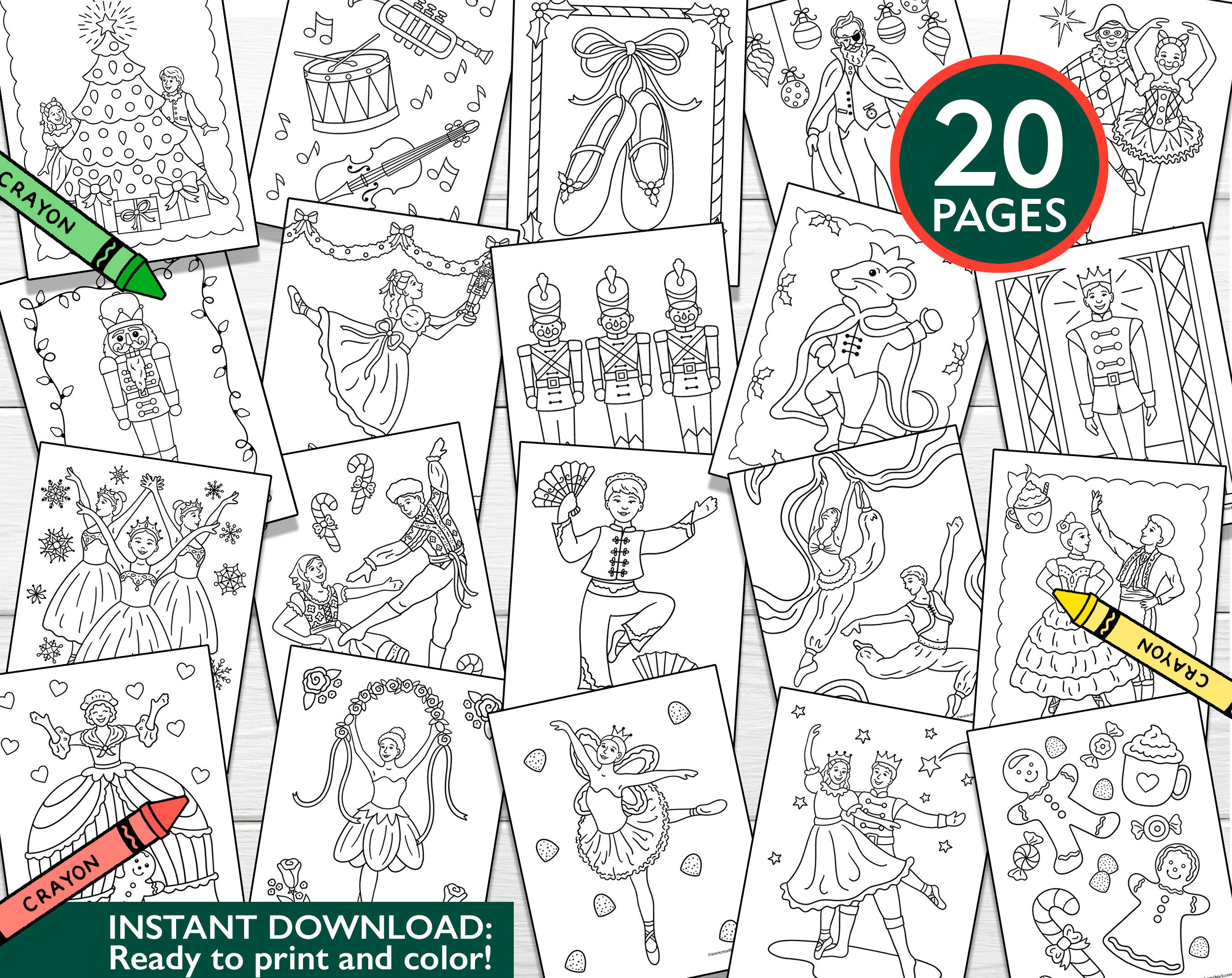 Nutcracker Ballet Coloring Pages: 20 Printable Christmas Holiday Sheets ...