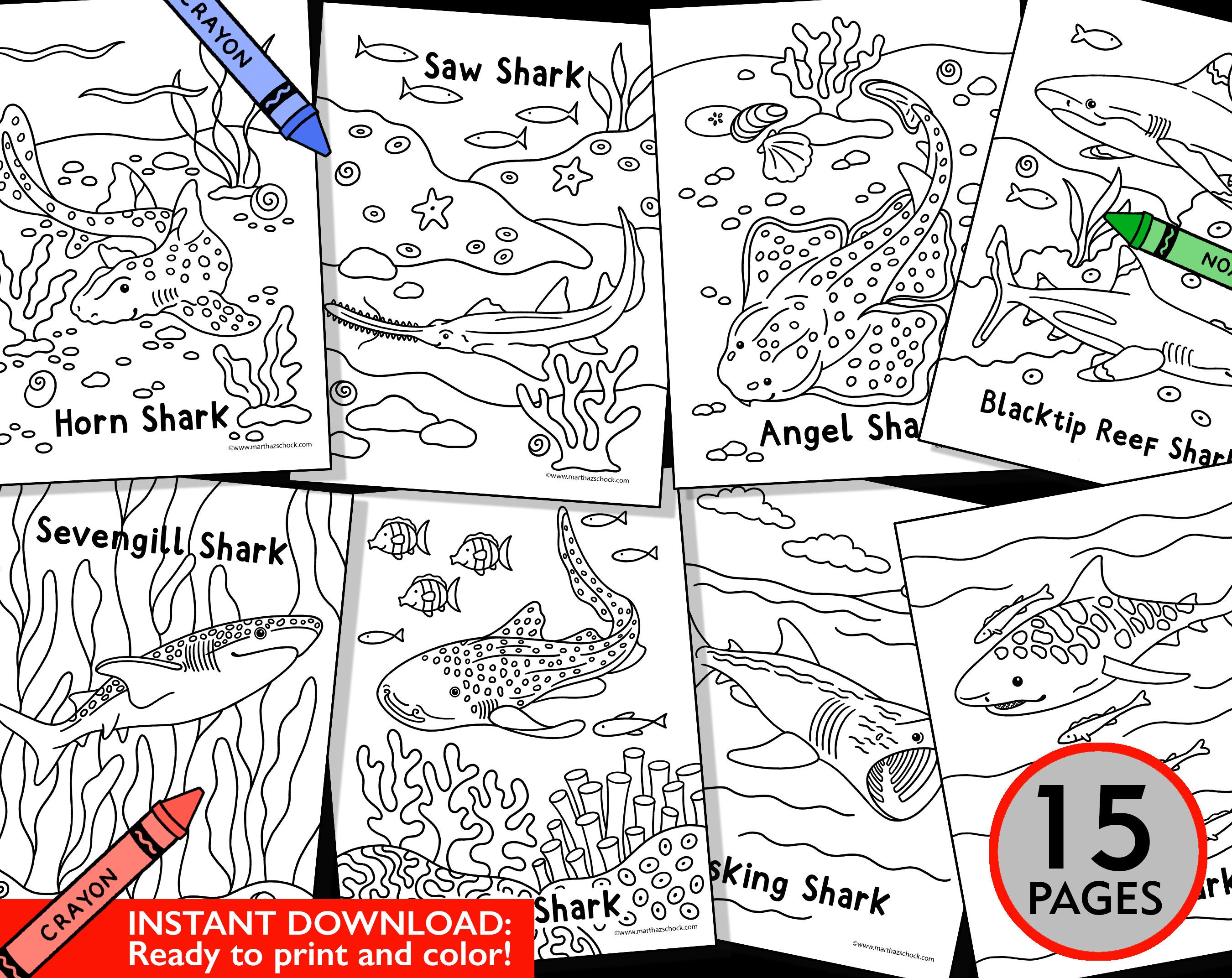 Shark Coloring Pages: Shark Week Activity, 15 Printable Designs (PDF ...