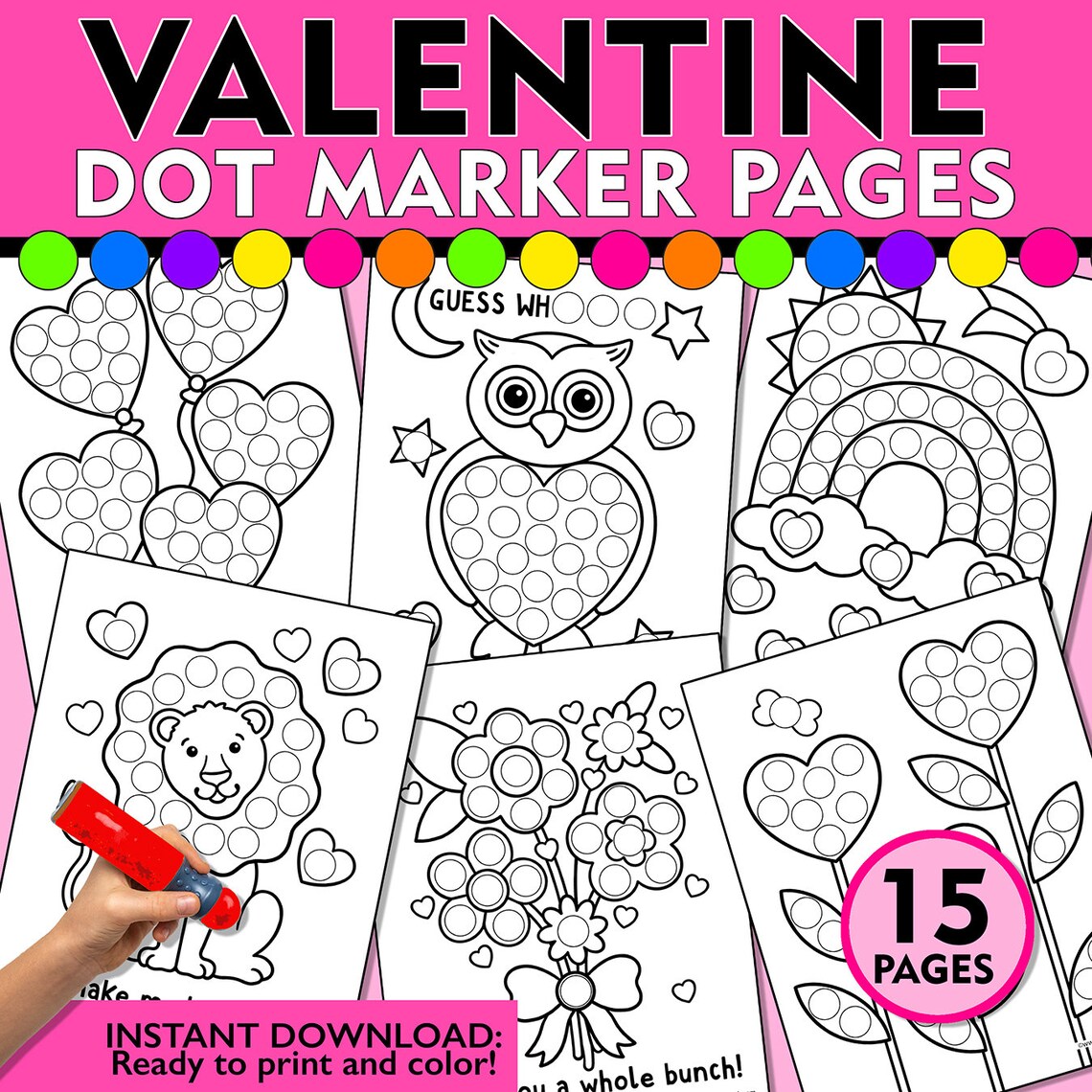 Valentine's Day Dot Marker Coloring Pages: Fine Motor Activity (PDF) - Etsy