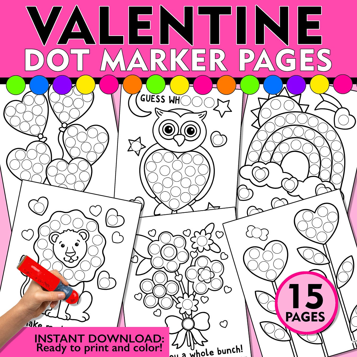 Valentine's Day Dot Marker Coloring Pages: Fine Motor Activity (PDF) - Etsy