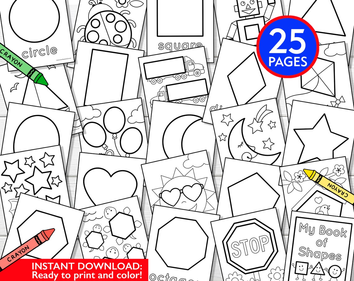 Shapes Coloring Pages: 25 Printable Basic Shape Illustrations (PDF ...