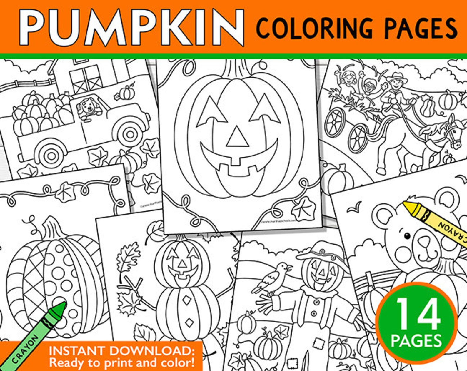 Pumpkin Coloring Pages: Fall Harvest Activity (PDF Download) - Etsy