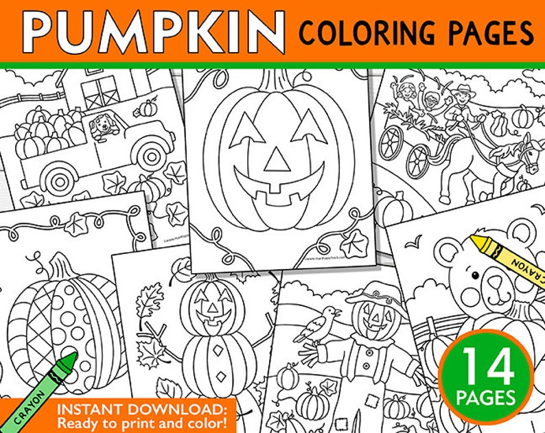 Pumpkin Coloring Pages: Fall Harvest Activity (PDF Download) - Etsy