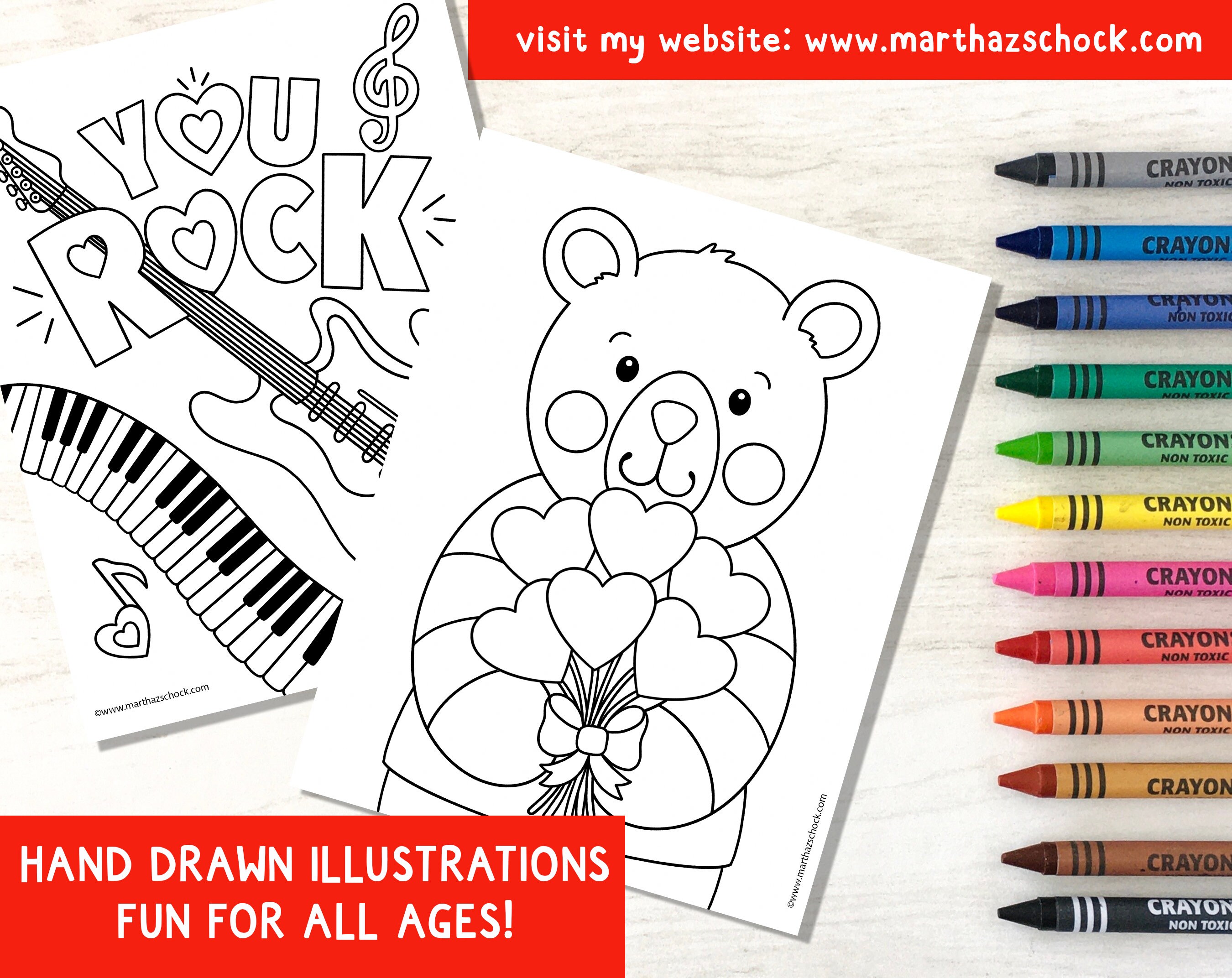 Valentine's Day Coloring Pages: 12 Printable Designs (PDF) - Etsy