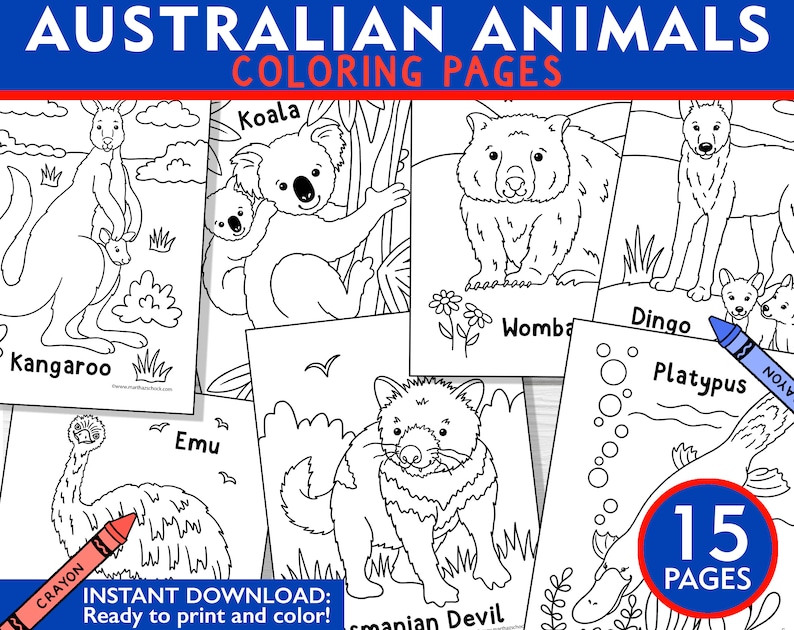 Australian Animals Coloring Pages: 15 Printable Designs (PDF) - Etsy