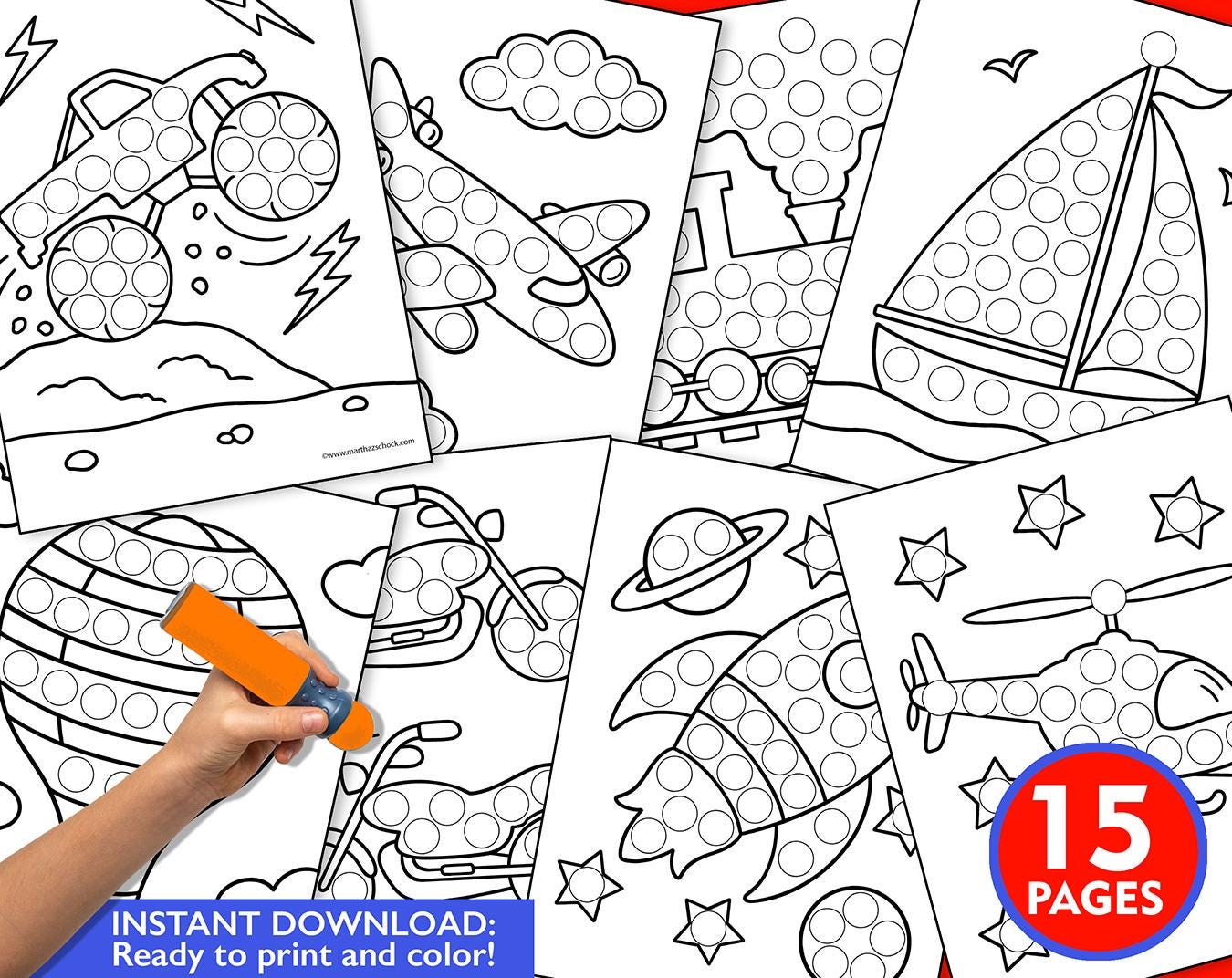 Transportation Dot Marker Coloring Pages: Fine Motor Skills Activity ...