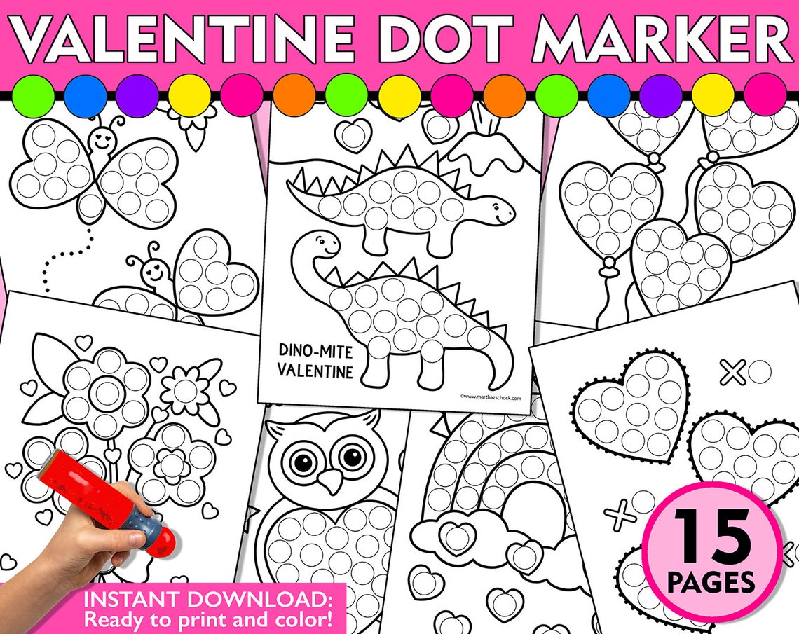 Valentine's Day Dot Marker Coloring Pages, Kids Valentine Dot Marker ...