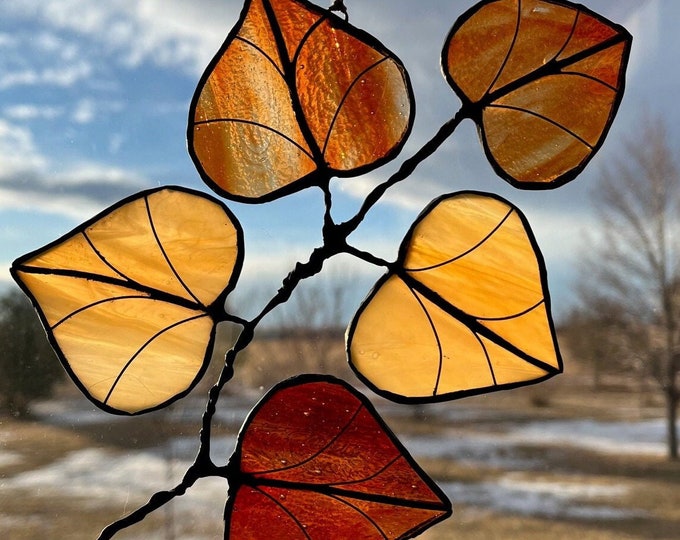 Stained Glass Aspen Leaf Branch Colorado Mountains Aspen Leaves - Etsy