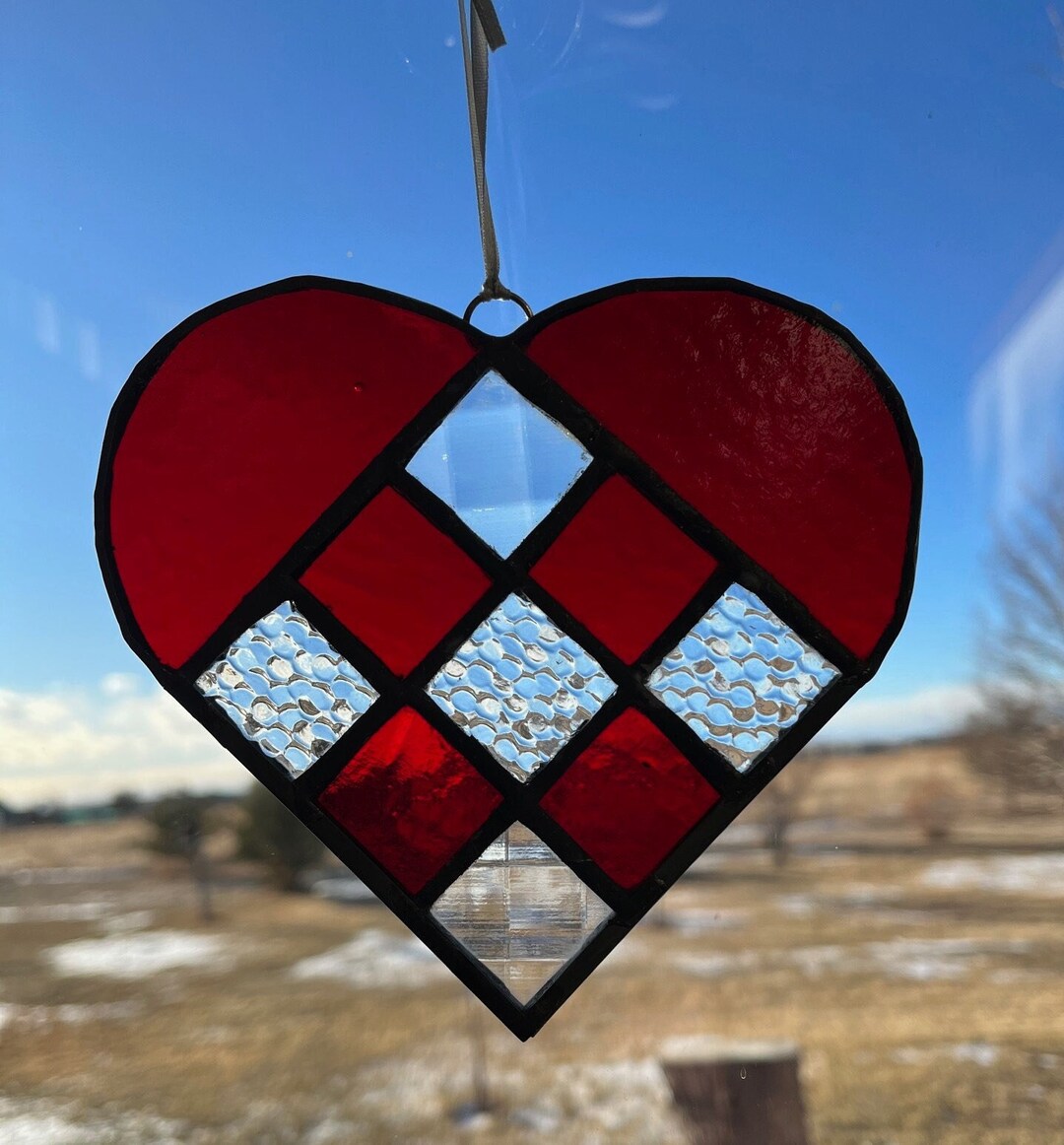 Stained Glass Heart Red Glass Suncatcher Valentine Heart Window ...
