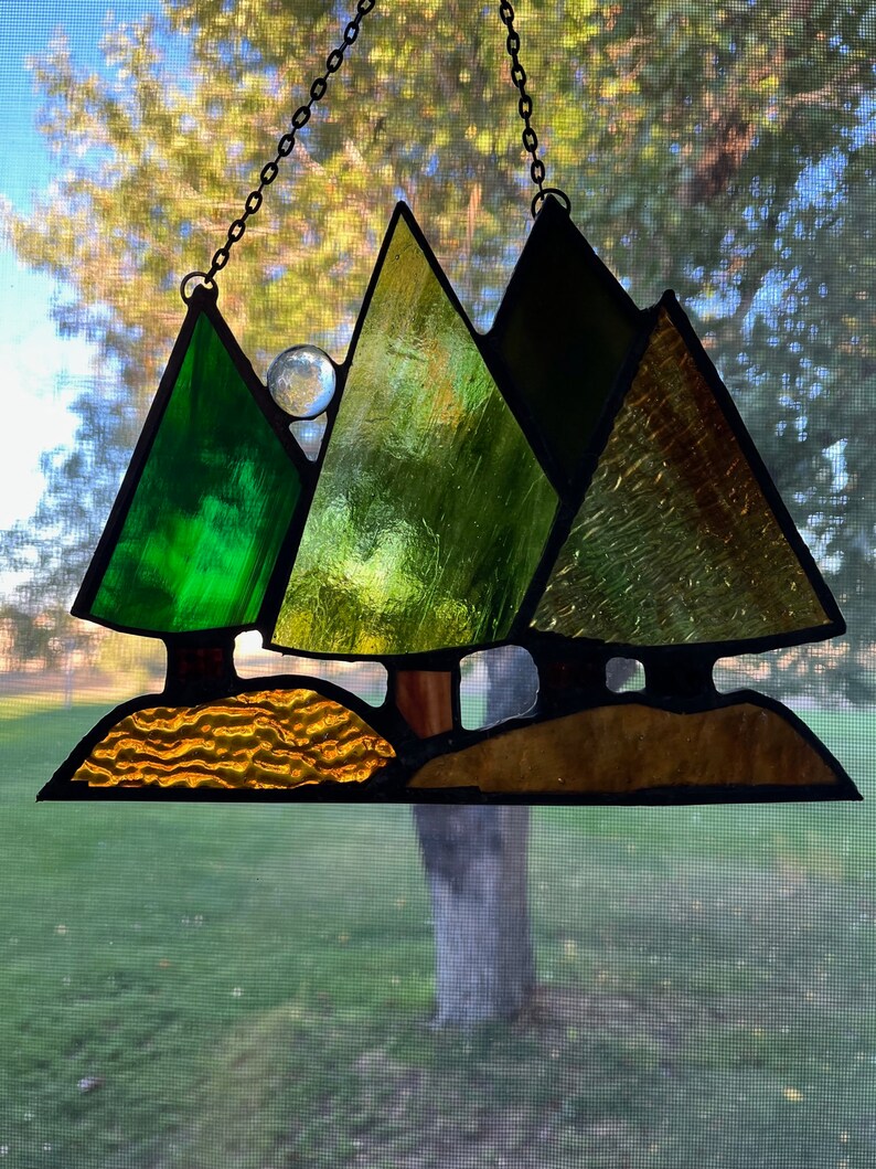 Tree Suncatcher Leaded Glass Outdoor Lovers Suncatcher - Etsy