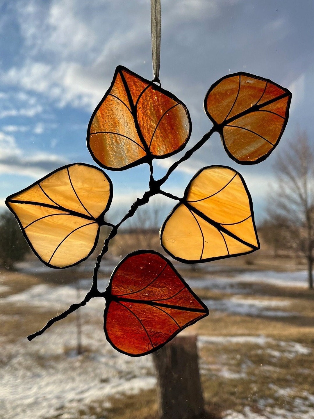 Stained Glass Aspen Leaf Branch Colorado Mountains Aspen Leaves - Etsy