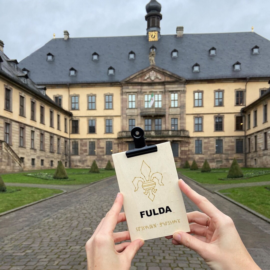 City of Fulda | Coat of Arms | Wooden Map | Coordinates - Etsy