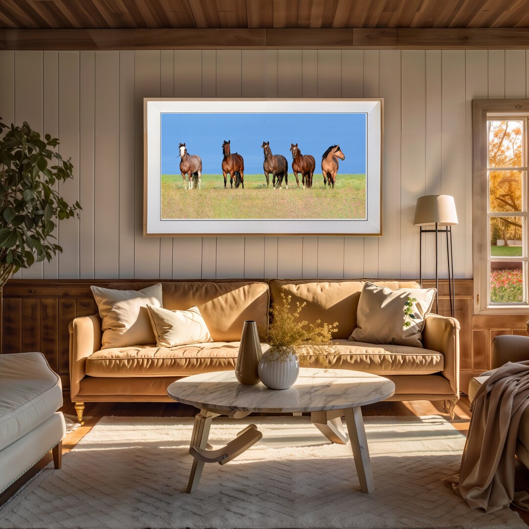 Five Horses in a Row in the Meadow, Digital Print - Etsy
