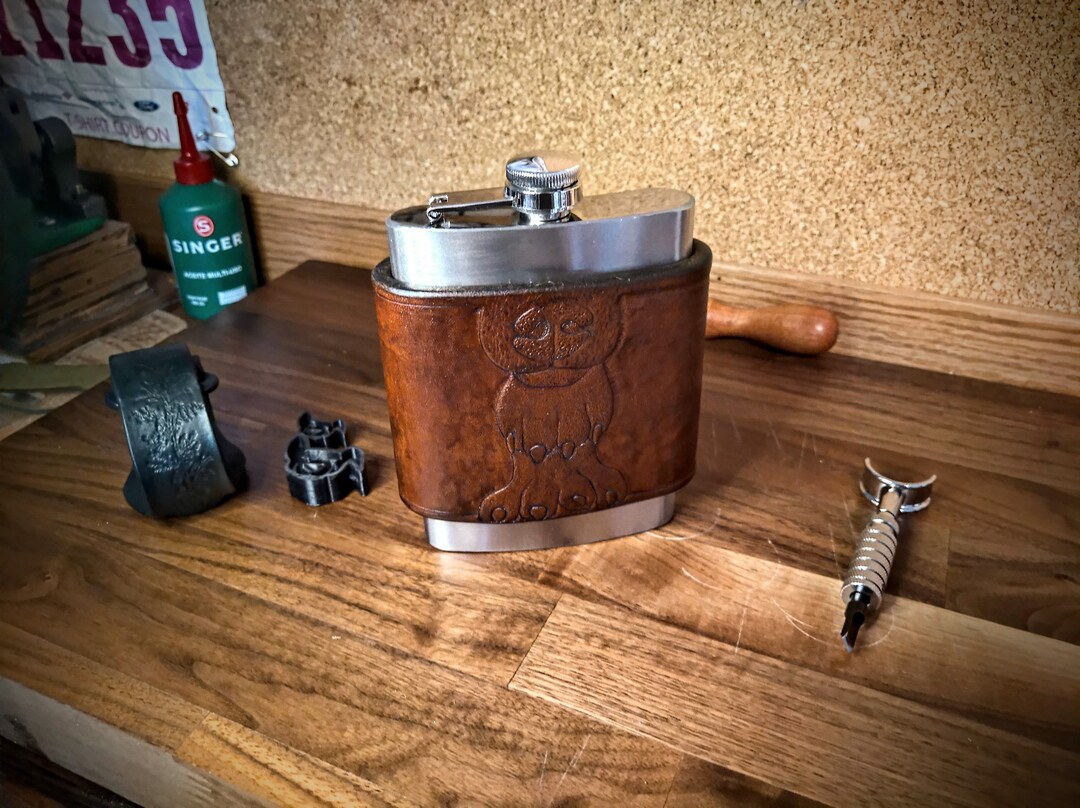 Leather Flask - Hand Tooled Wolf Design - Etsy
