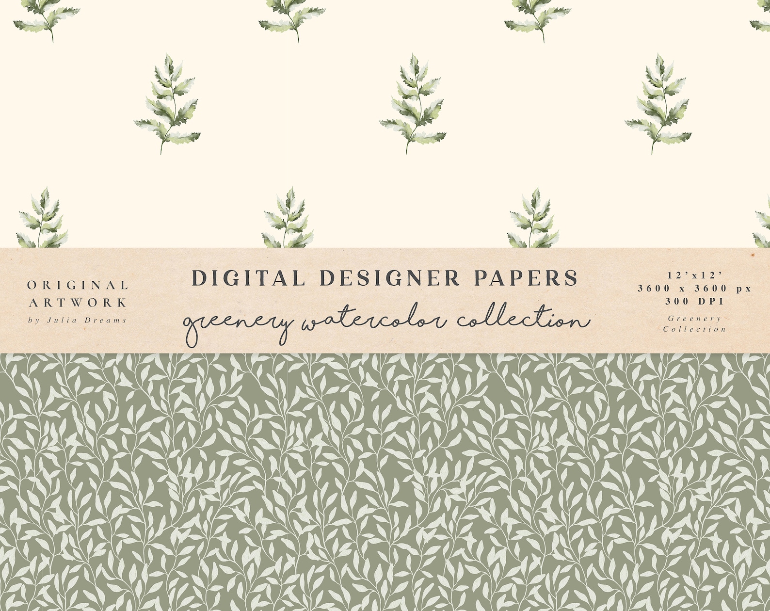 Greenery Watercolor Digital Paper Scrapbook Papers - Etsy