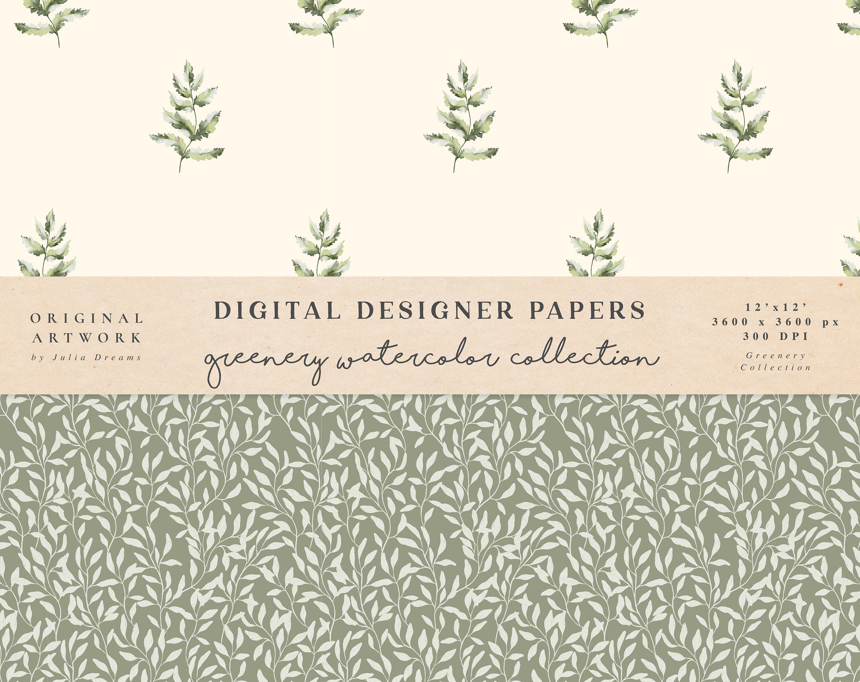 Greenery Watercolor Digital Paper Scrapbook Papers - Etsy