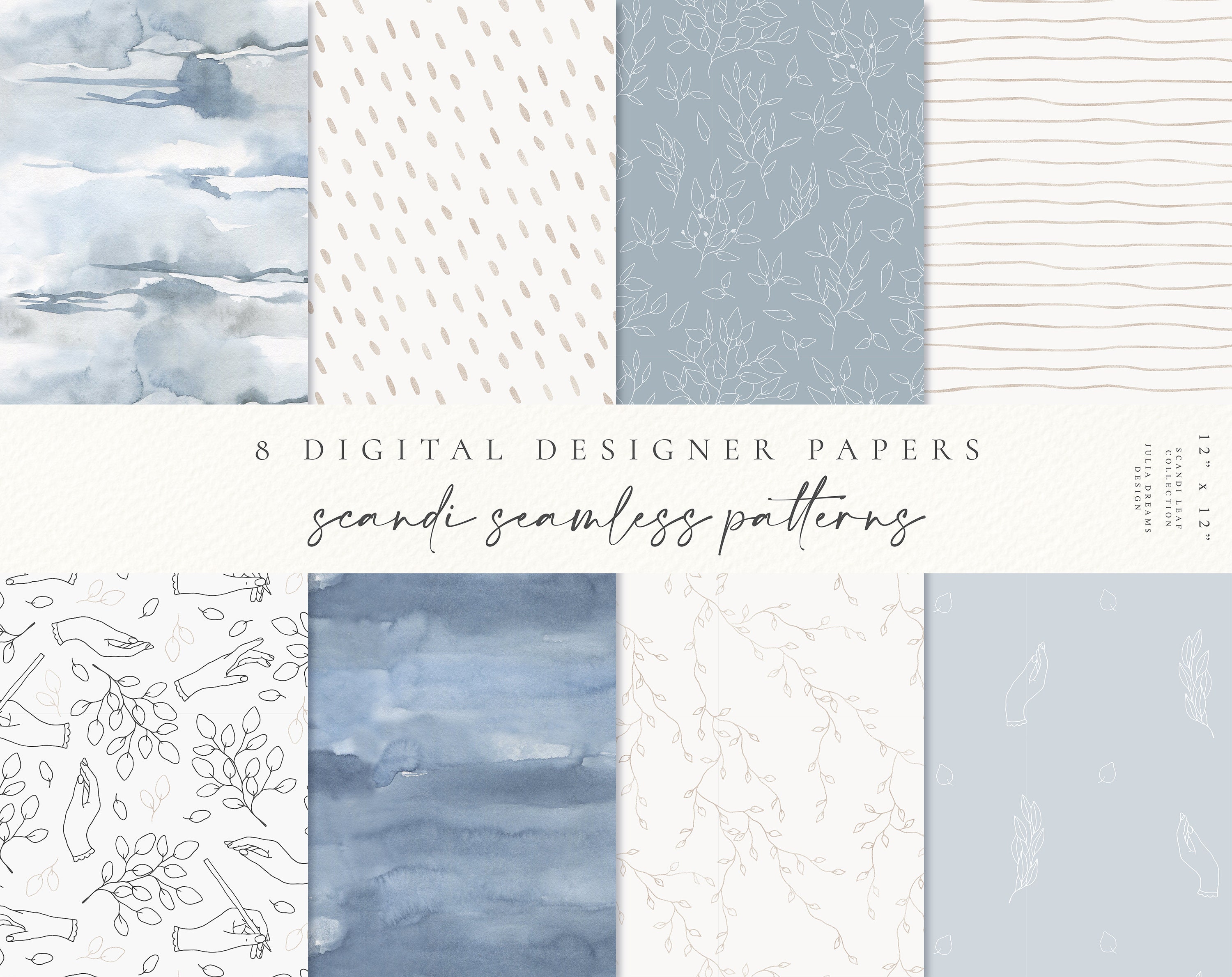 Scandi Leaf Digital Paper Scrapbook Papers Seamless | Etsy