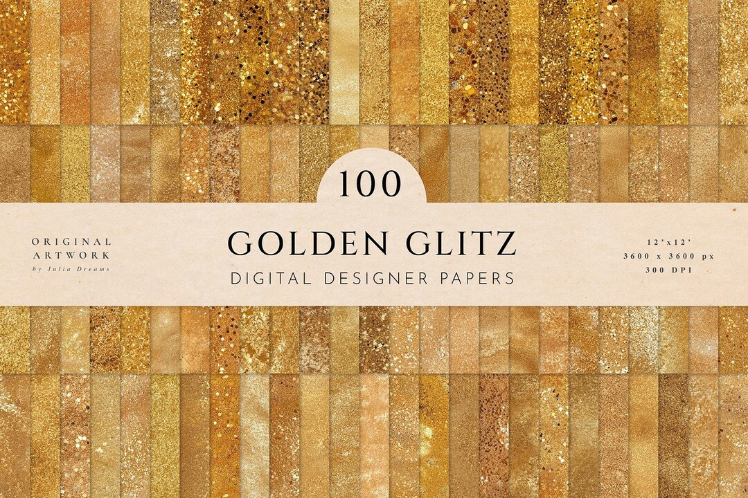Golden Glitz Gold Glitter Digital Papers - Textures Metallic Foil ...
