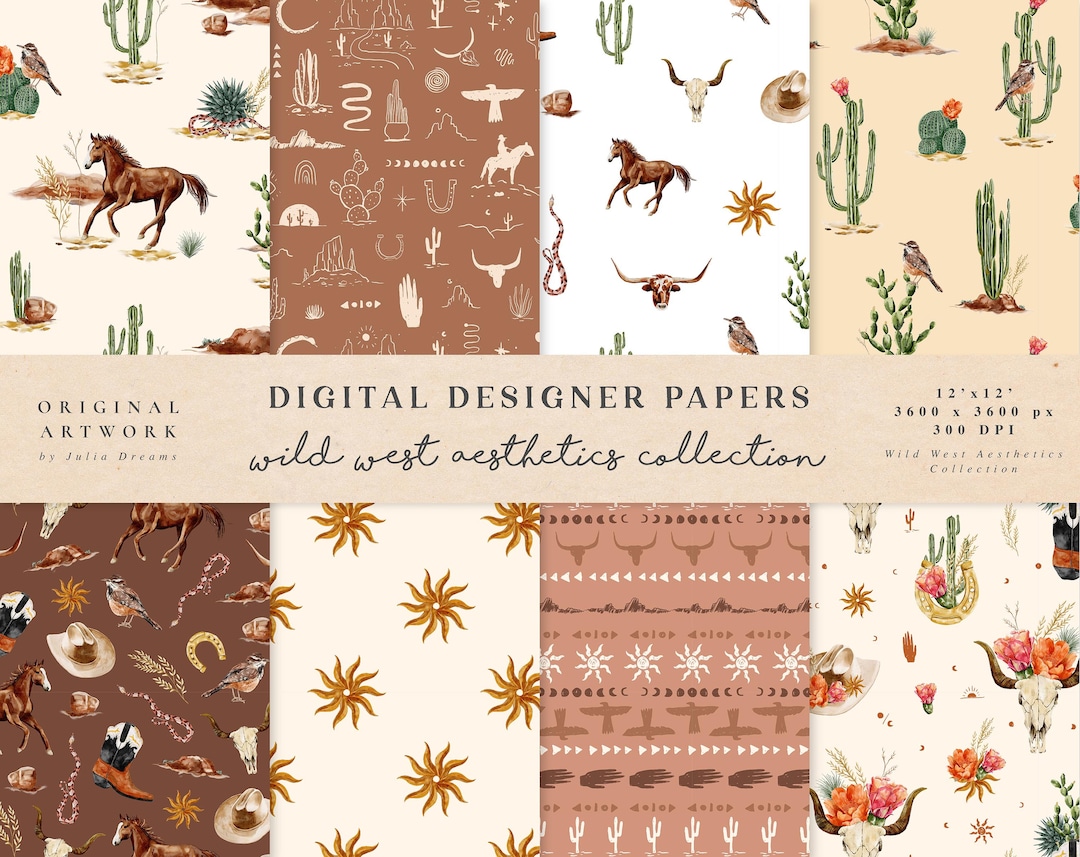 Wild West Watercolor Digital Paper - Western Scrapbook Papers ...