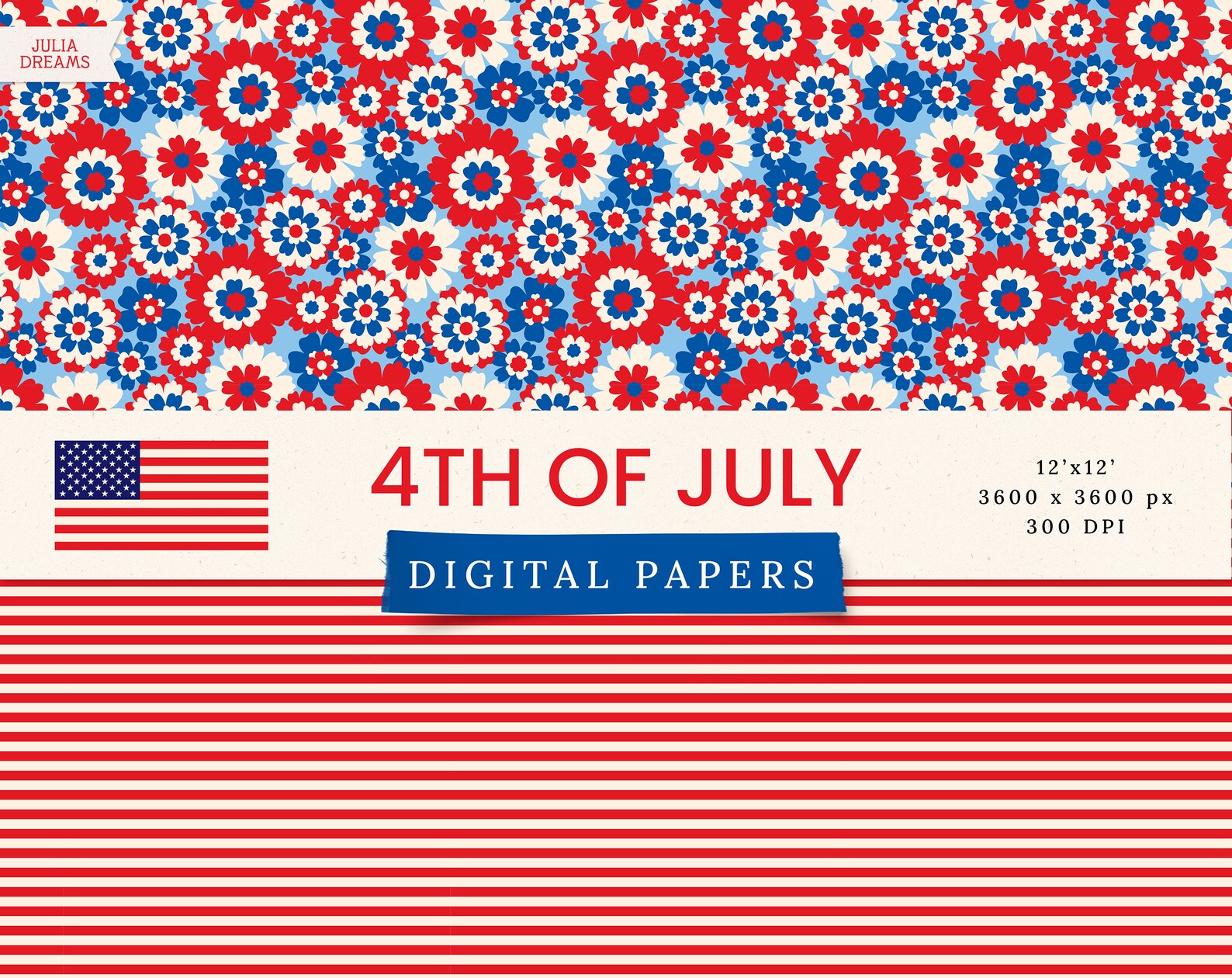 4th of July Digital Papers Commercial Use Scrapbook Paper - Etsy