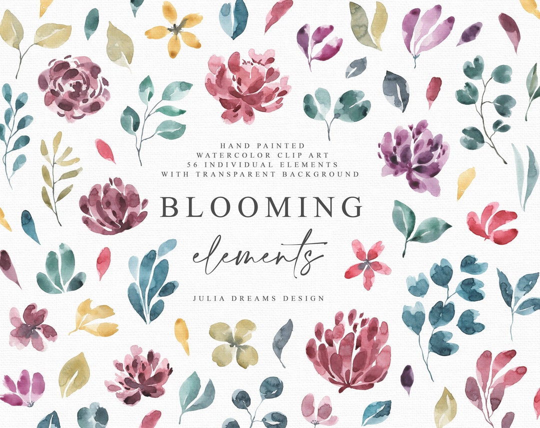 Blooming Watercolor Set - Foliage Green Leaves - Floral DIY Flowers ...