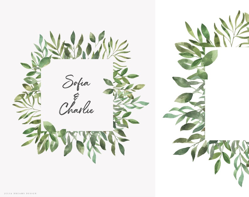 Watercolor Square Greenery Floral Frame Digital Clipart - Etsy