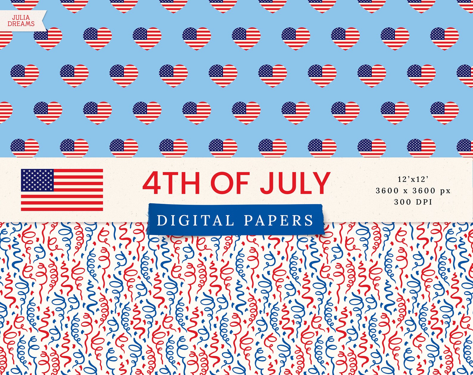 4th of July Digital Papers Commercial Use Scrapbook Paper - Etsy