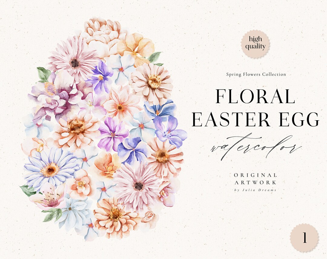 Easter Egg Clipart - Watercolor Floral Easter Eggs - Spring Flowers ...