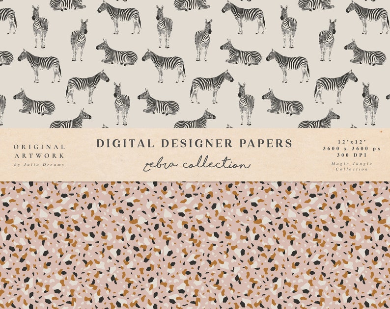 Zebra Digital Papers Commercial Use Scrapbook Paper | Etsy