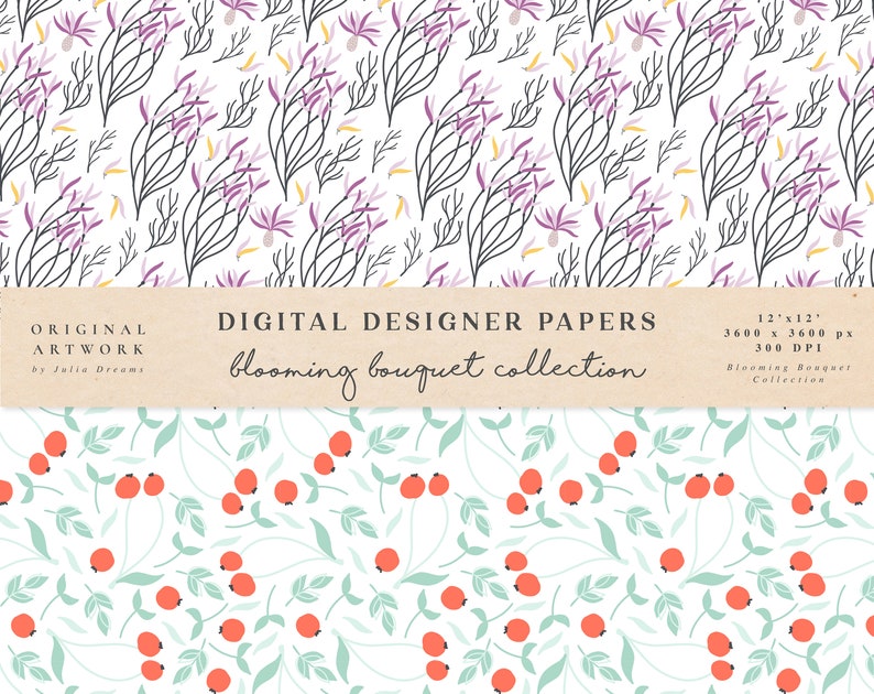 Blooming Bouquet Digital Paper Set - Scrapbook Paper - Seamless ...