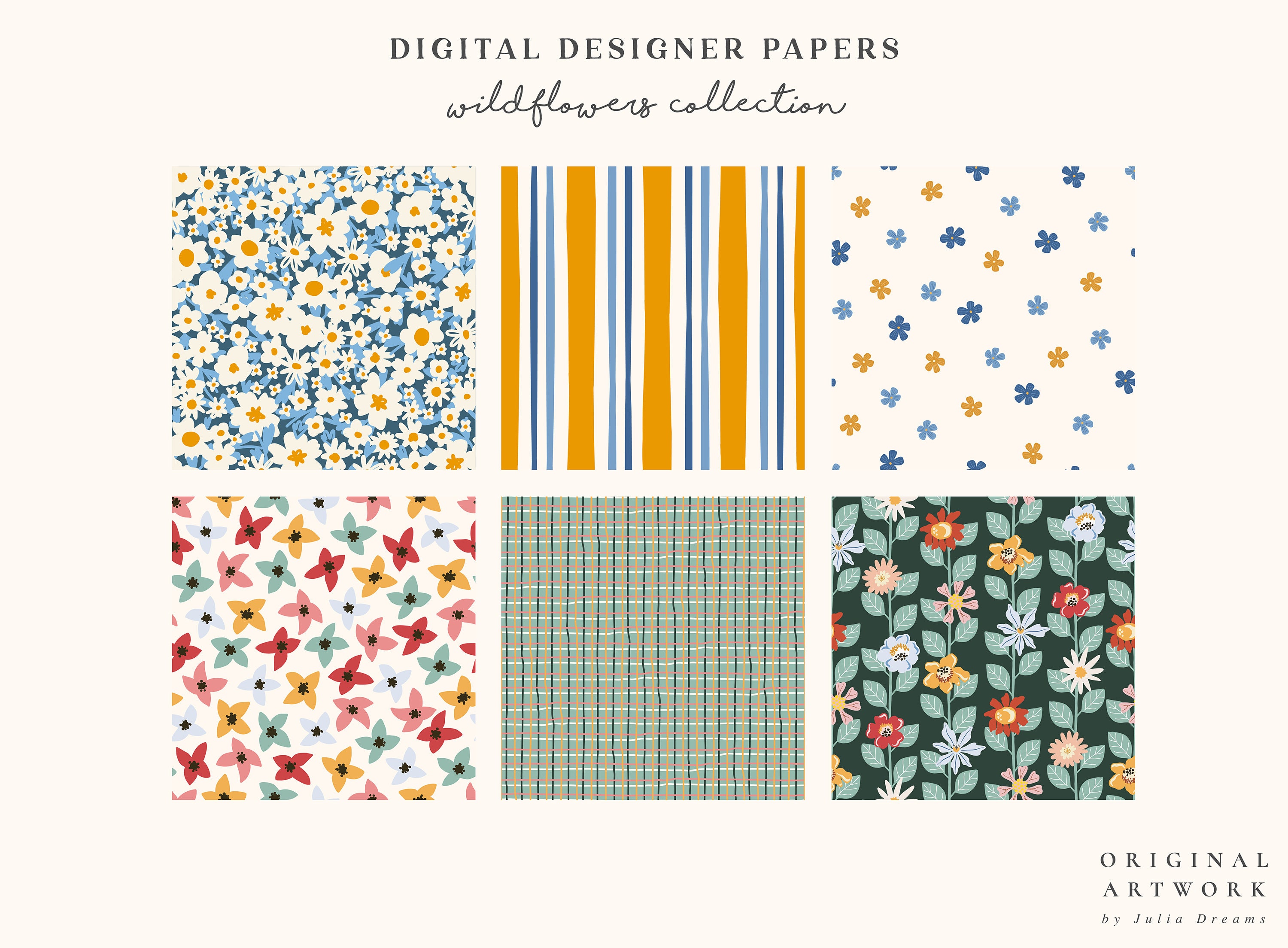 Wildflowers Digital Paper Part 1- Scrapbook Papers - Seamless Patterns ...