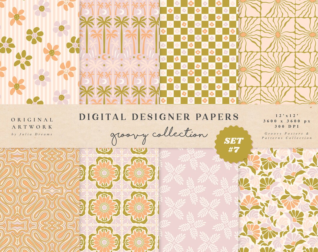 Retro Summer Digital Papers - Commercial Use - Scrapbook Paper ...