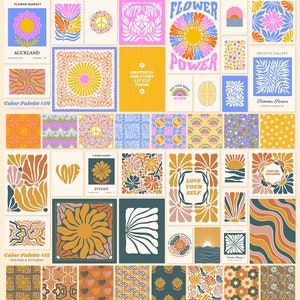 Groovy Posters Patterns Bundle - Boho 70s Logo Digital Clipart ...