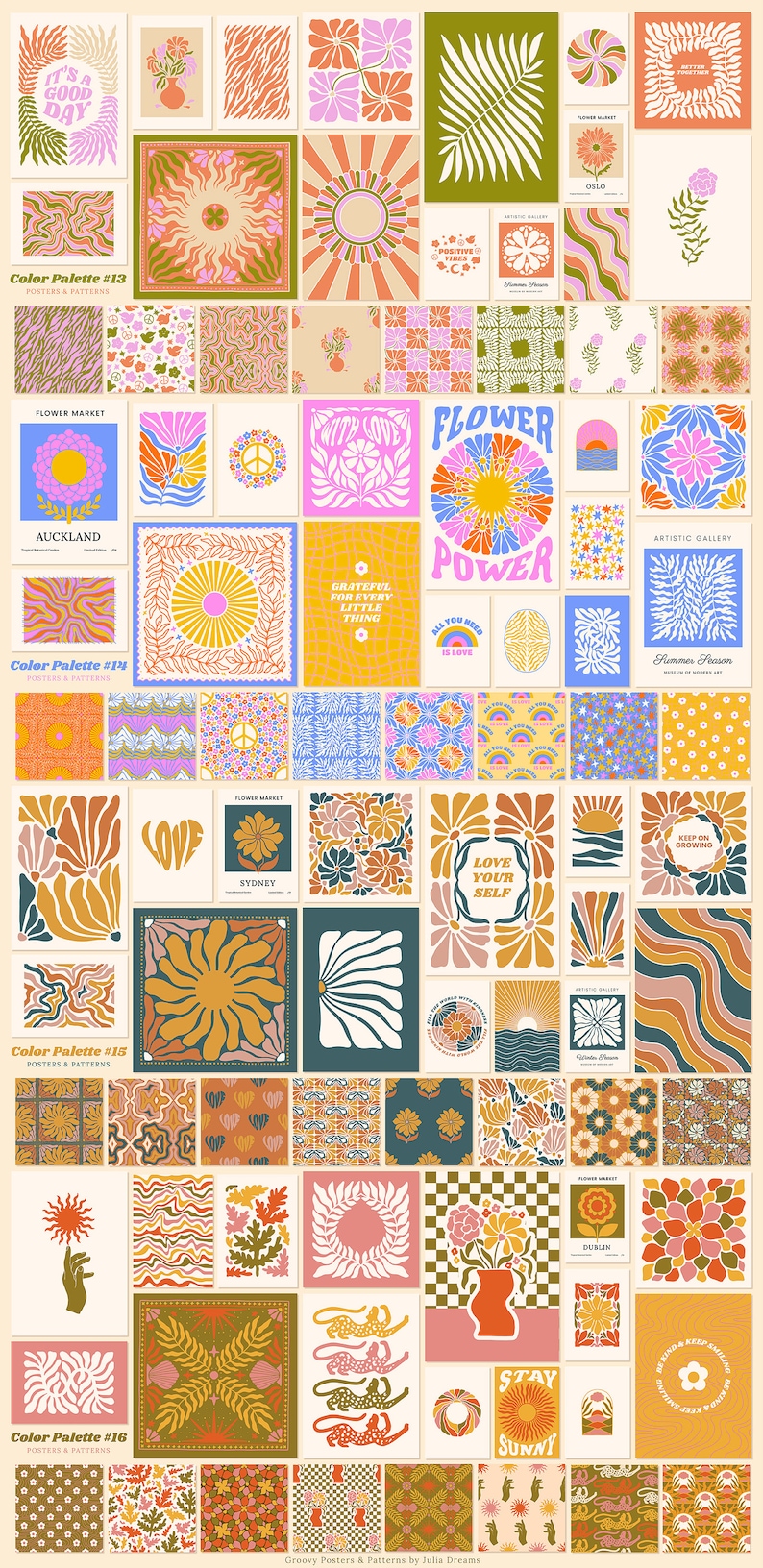 Groovy Posters Patterns Bundle - Boho 70s Logo Digital Clipart ...